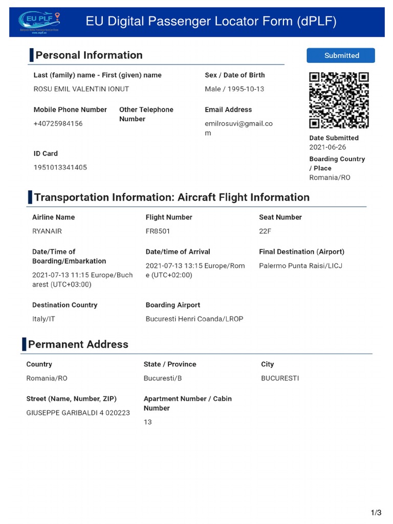 EU Digital Passenger Locator Form (DPLF) | PDF
