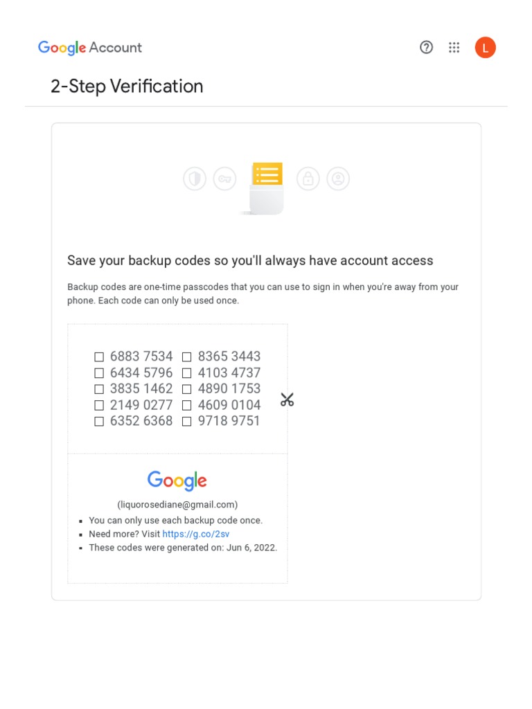 Google 2-Step Verification Backup Codes | PDF