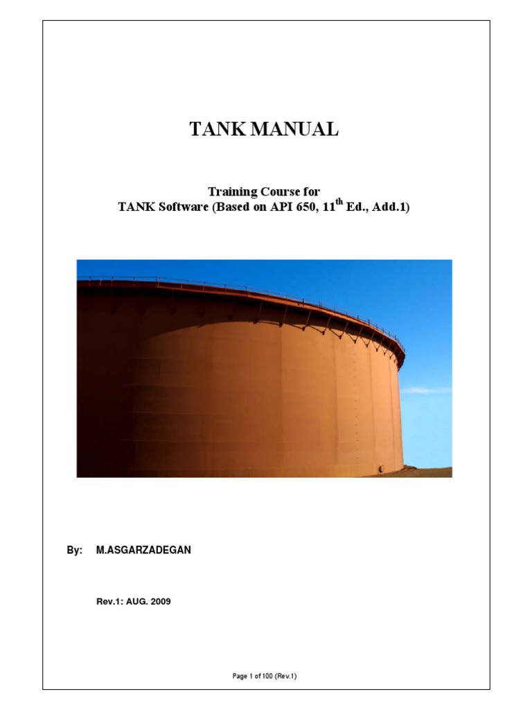 Tank Manual: Training Course For TANK Software (Based On API 650, 11 Ed ...