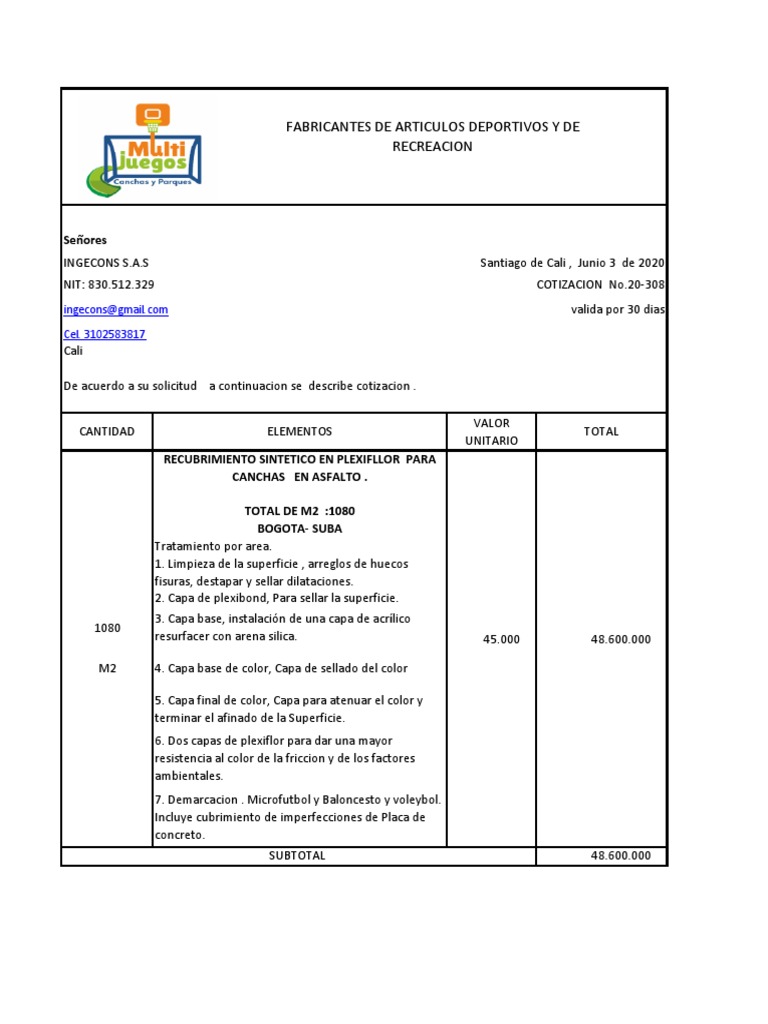 Copia de 20-308 INGECONS at RECUBRIMIENTO SINTETICO EN PLEXIFLOOR | PDF ...
