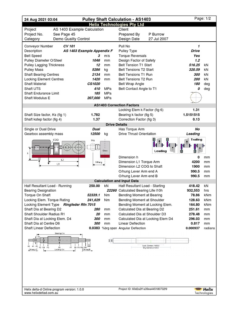 Helix Delta-D Shaft Reports All - As 1403 Example Calculation - CV 101 | PDF | Belt (Mechanical ...