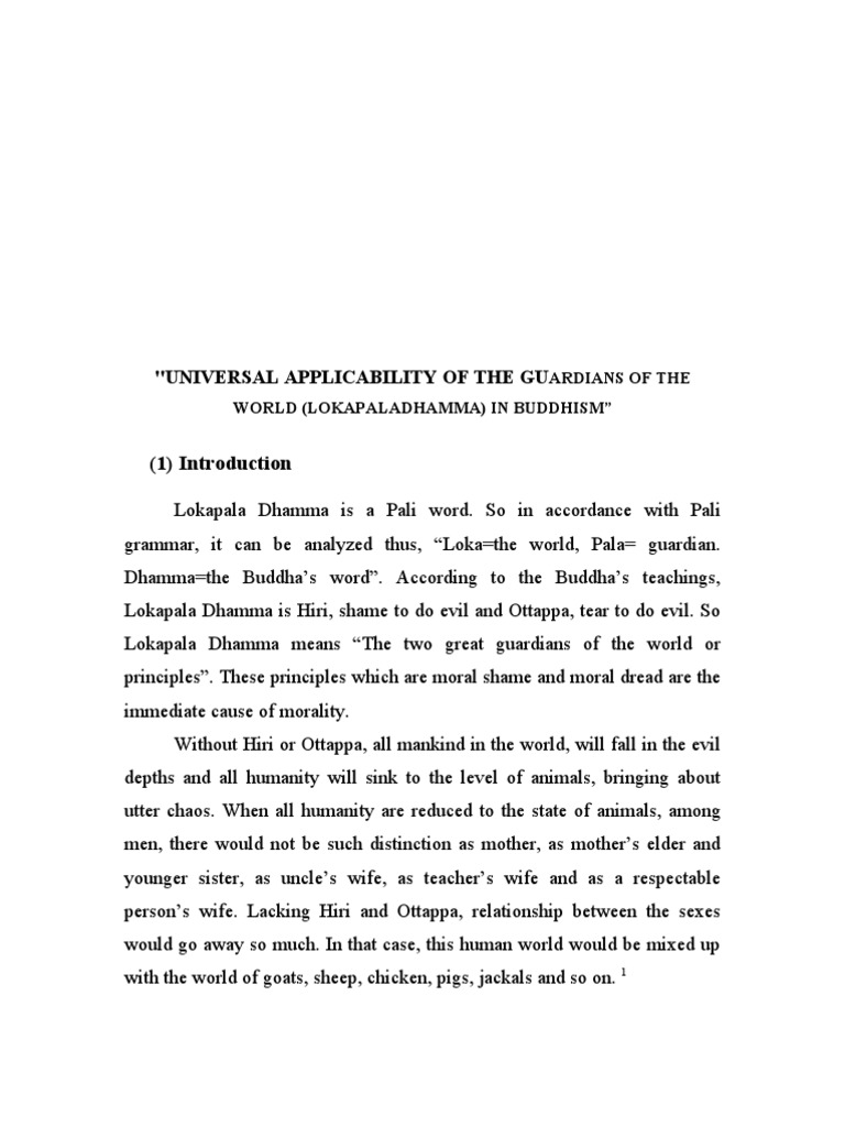 Universal Applicability of The Guardians of The World Lokapaladhamma in ...