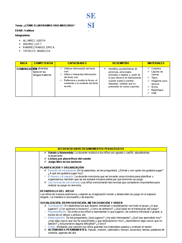 Sesión de Aprendizaje ''Elaboramos Una Máscara'' | PDF | Cognición