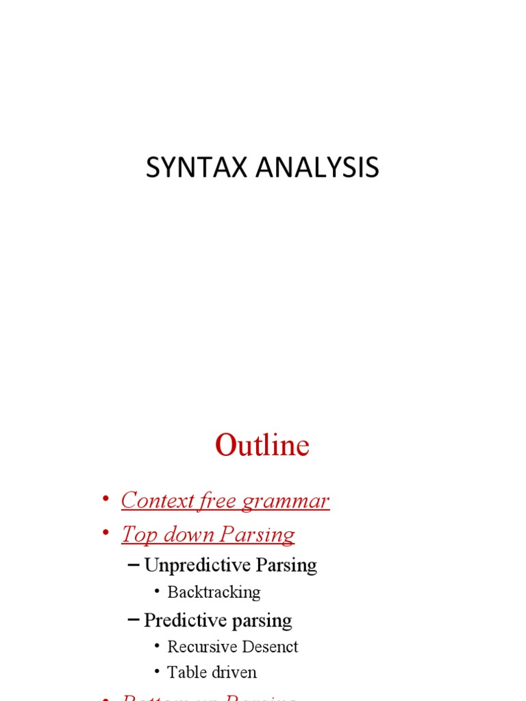 Syntax Analysis | PDF | Grammar | Syntax (Logic) Syntax Analysis | PDF | Grammar | Syntax (Logic)