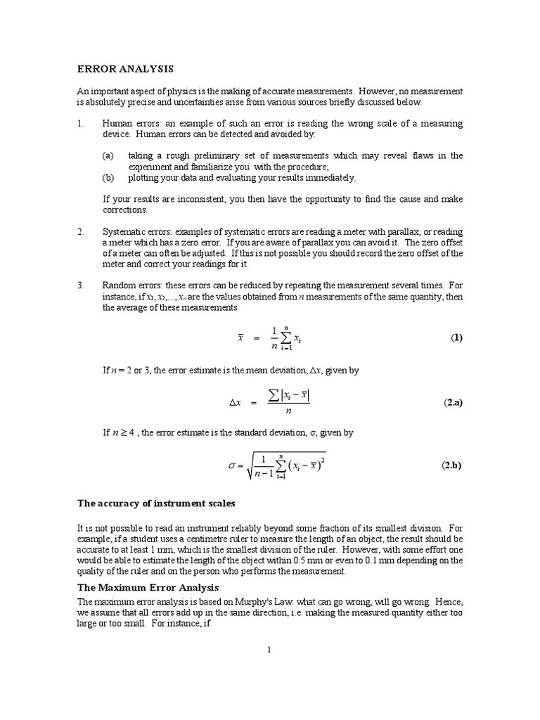 Lab Notes Error Analysis Graphical Methods And Statistical Analysis 5867