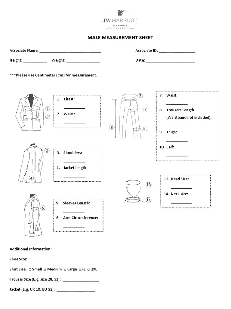 Male Measurement Sheet: Additional Information | PDF