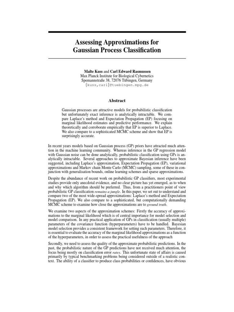 NIPS 2005 Assessing Approximations For Gaussian Process Classification Paper | PDF | Normal ...