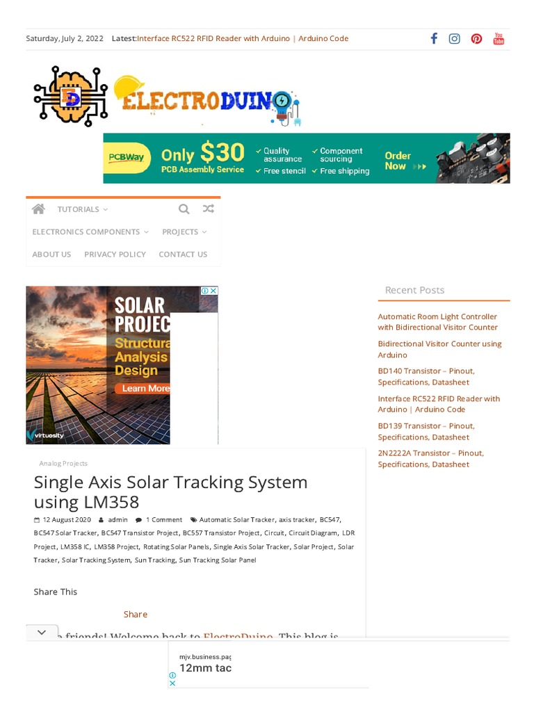 Single Axis Solar Tracking System Using LM358 ElectroDuino | PDF ...