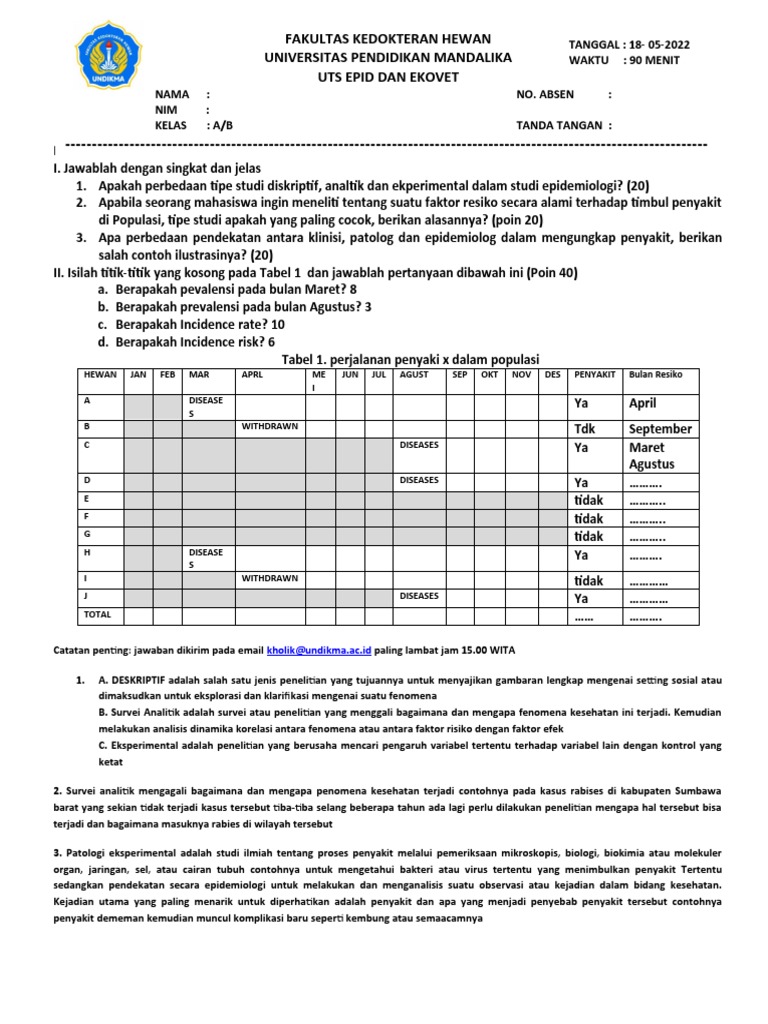 Soal Uts Epid - 2022 | PDF