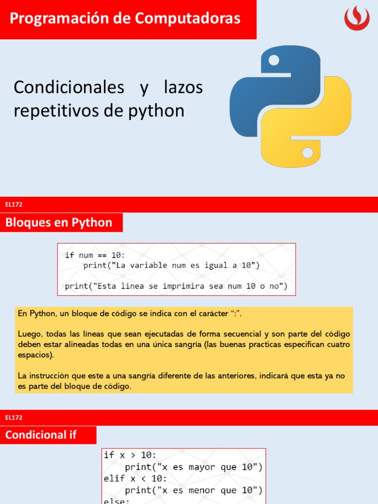 Condicionales, Lazos Repetitivos | PDF | Python (lenguaje de programación) | Ingeniería Informática