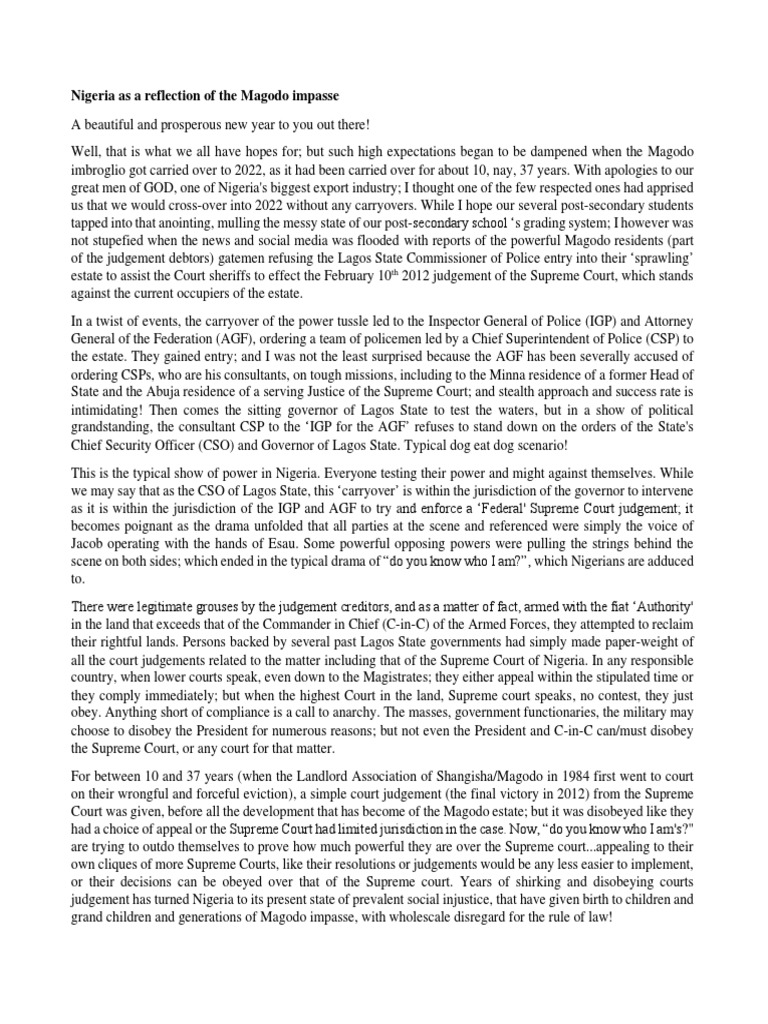 The Magodo Impasse | PDF | Judgment (Law) | Supreme Courts