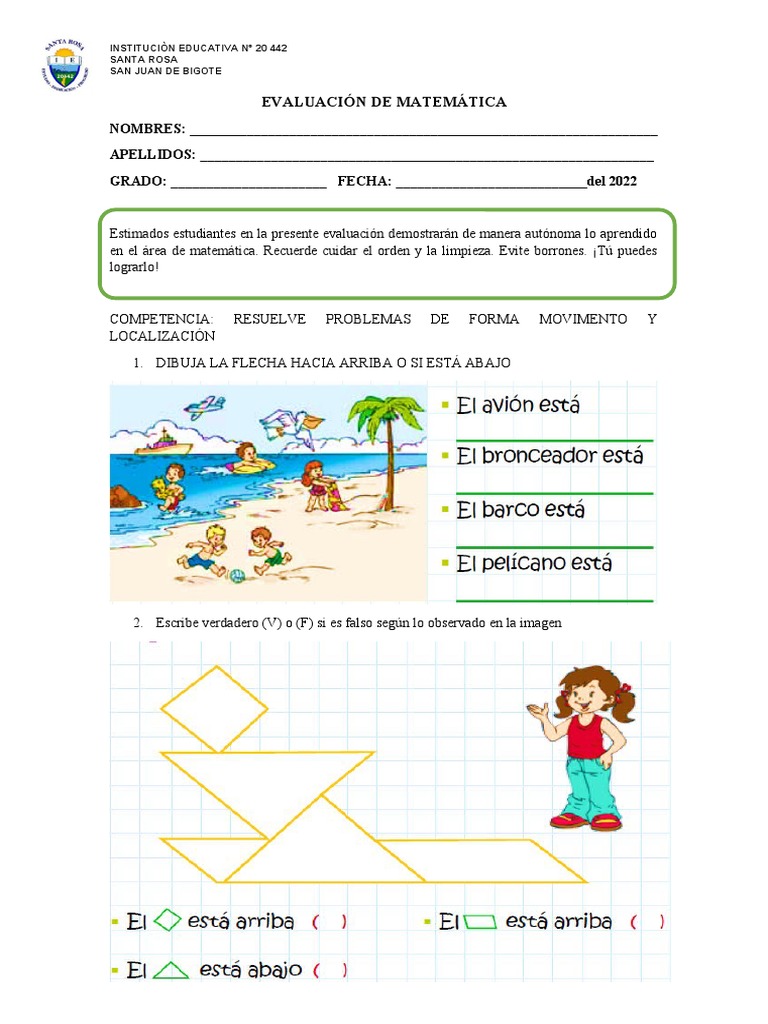 Evaluación de Matemáticas 2° Grado 2022 | PDF | Arte