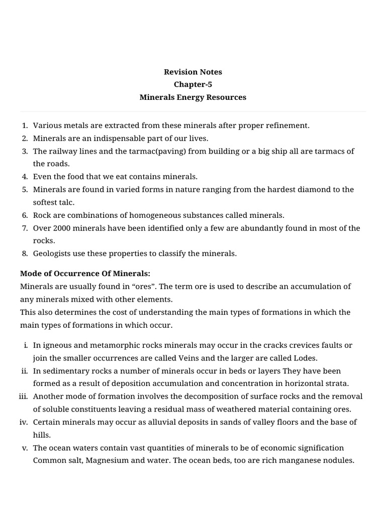 Minerals, Energy Resources, and Their Conservation: An Overview of ...