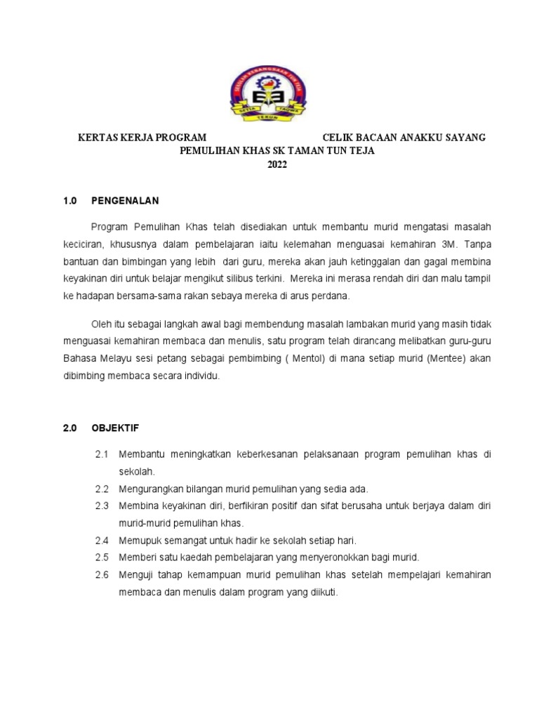 Kertas-Kerja-Program Celik Bacaan Anakku Sayang 2022 | PDF
