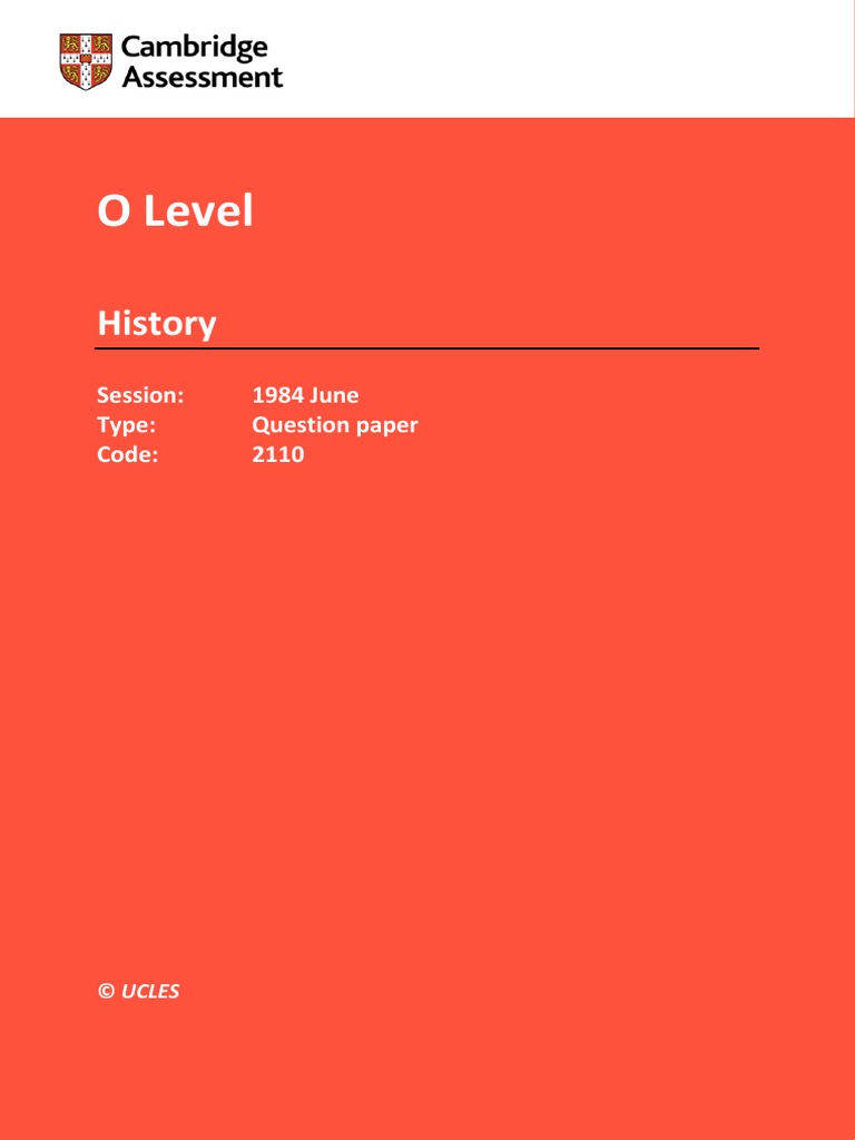 O Level History June 1984 Question Paper | PDF