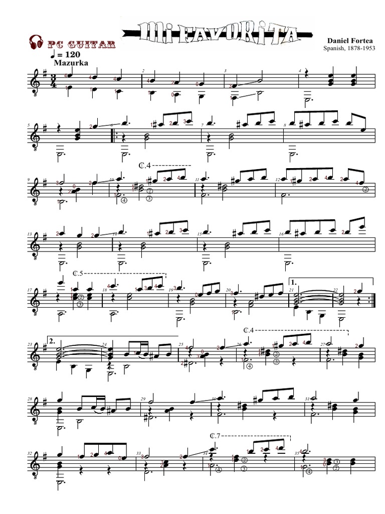 Mazurka for Guitar by Daniel Fortea | PDF | Guitar Family Instruments