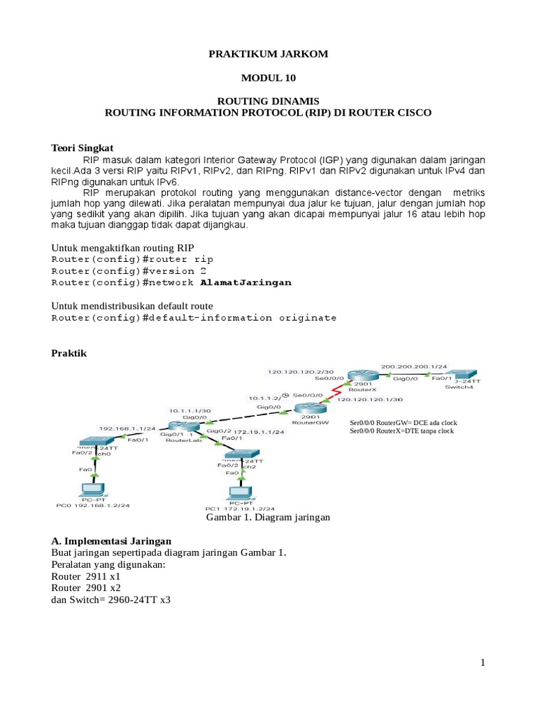 Modul 10 Routing Dinamis RIP Di Router CISCO | PDF