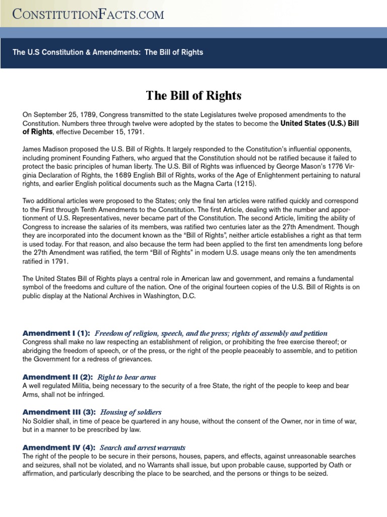 The U.S Constitution & Amendments: The Bill of Rights | PDF | United ...