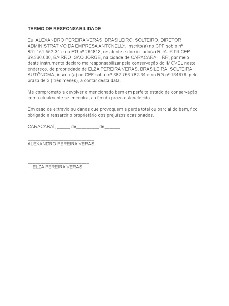 Modelo de Termo de Responsabilidade | PDF