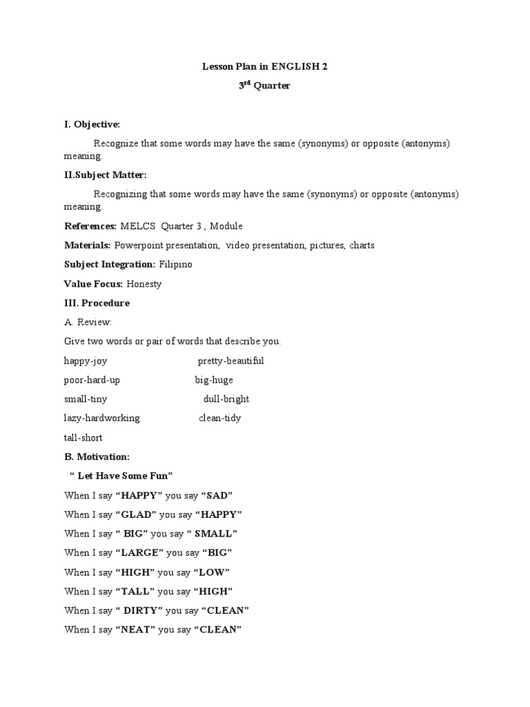 Lesson Plan in ENGLISH 2 Quarter 3 Week 3 | PDF | Cognitive Science ...