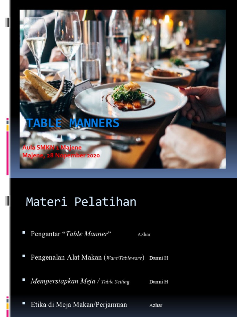 Table Manners | PDF | Memasak, Makanan, & Anggur