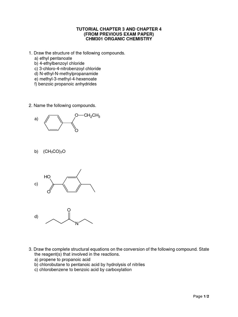 Tutorial Chm301 Chapter 3 & 4 | PDF | Molecules | Organic Chemistry