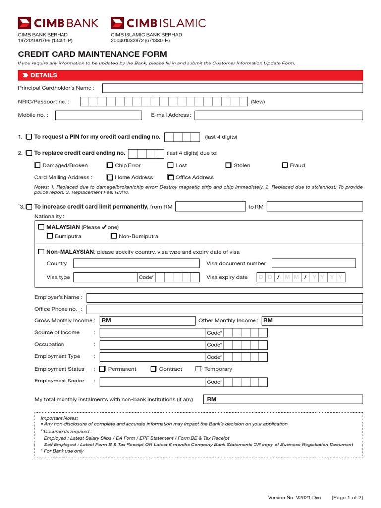 Credit Card Maintenance Form: U U U U U U U U U | PDF | Credit Card ...
