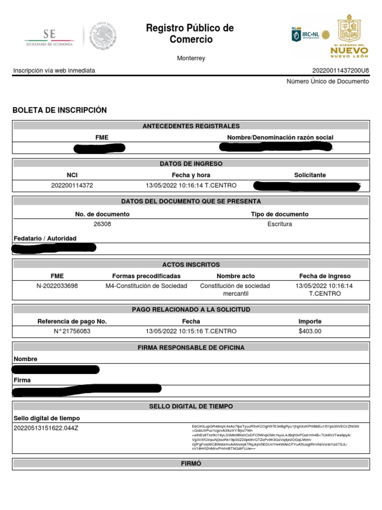 Boleta de Inscripcion | PDF | Hipoteca Comercial | Finanzas y ...