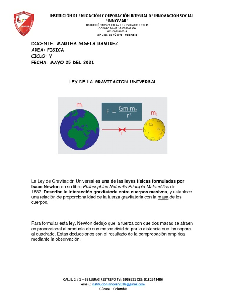 Ley de Gravitación Universal de Newton | PDF | Gravedad | Ley de Newton ...