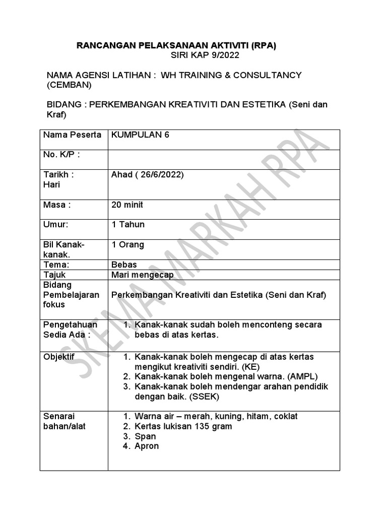 Rpa PERKEMBANGAN KREATIVITI DAN ESTETIKA | PDF