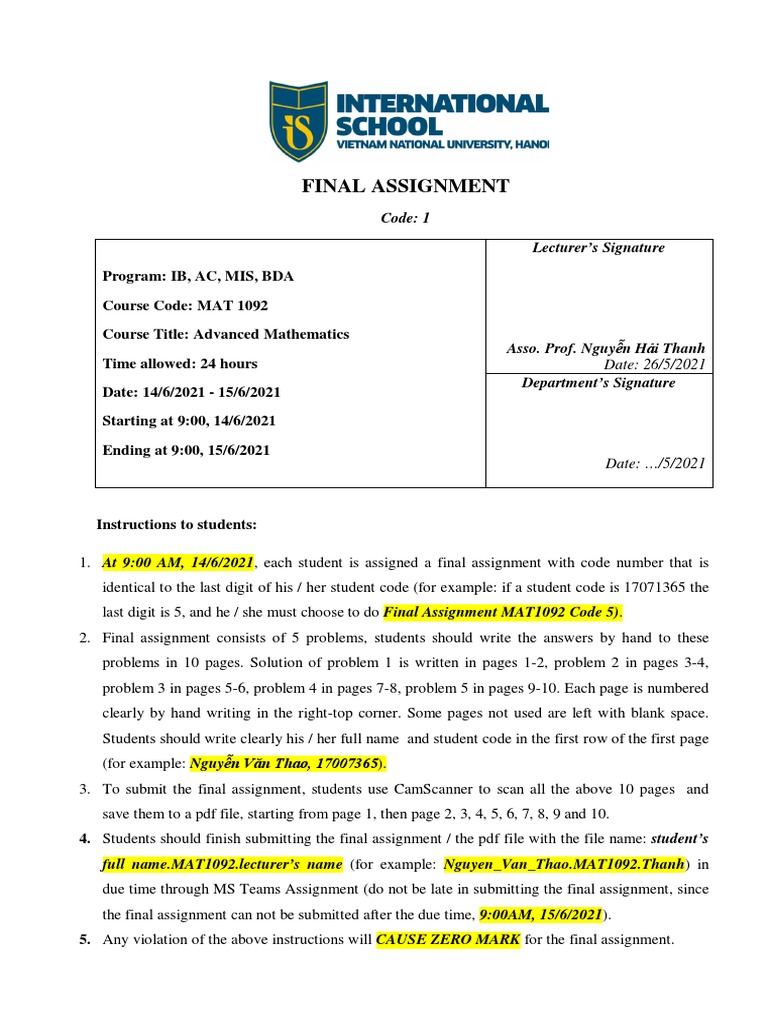 Final Assignment: Code: 1 Lecturer's Signature | PDF | Internal Rate Of ...