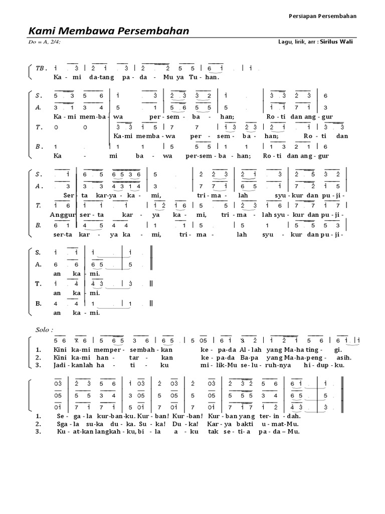 Kami Membawa Persembahan Sirilus Wali Lagu Persembahan | PDF