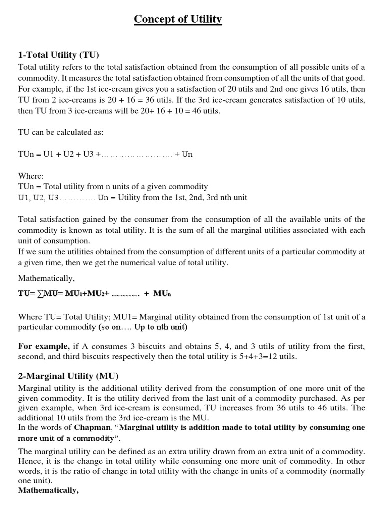 Understanding the Concepts of Total Utility, Marginal Utility, and ...
