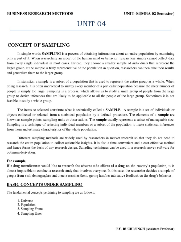 BRM Unit 04 | PDF | Sampling (Statistics) | Sample Size Determination