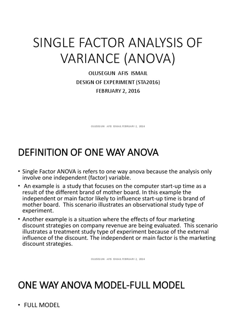 Single Factor Analysis of Variance (Anova) Revised Jan 13 - 2021 | PDF | Analysis Of Variance ...