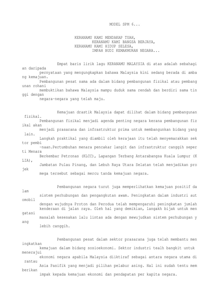 Sampel Karangan Cemerlang SPM | PDF