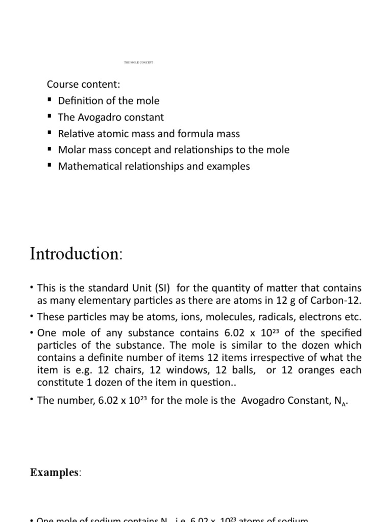 The Mole Concept | PDF | Mole (Unit) | Atoms
