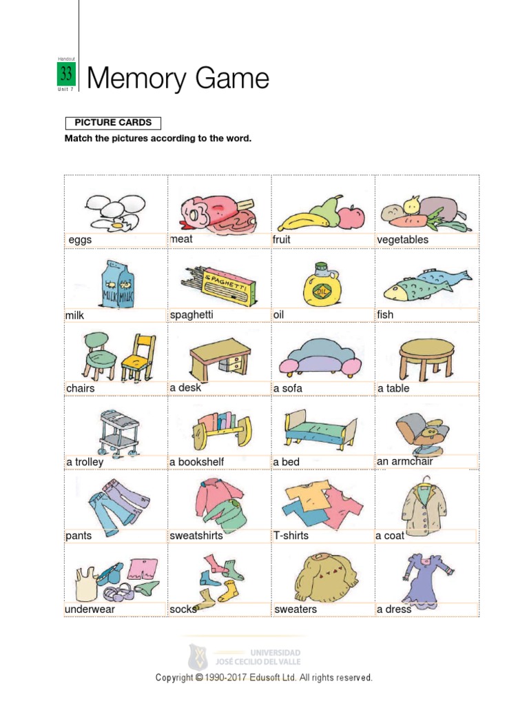 Memory Game Picture and Word Cards | PDF | Games & Activities