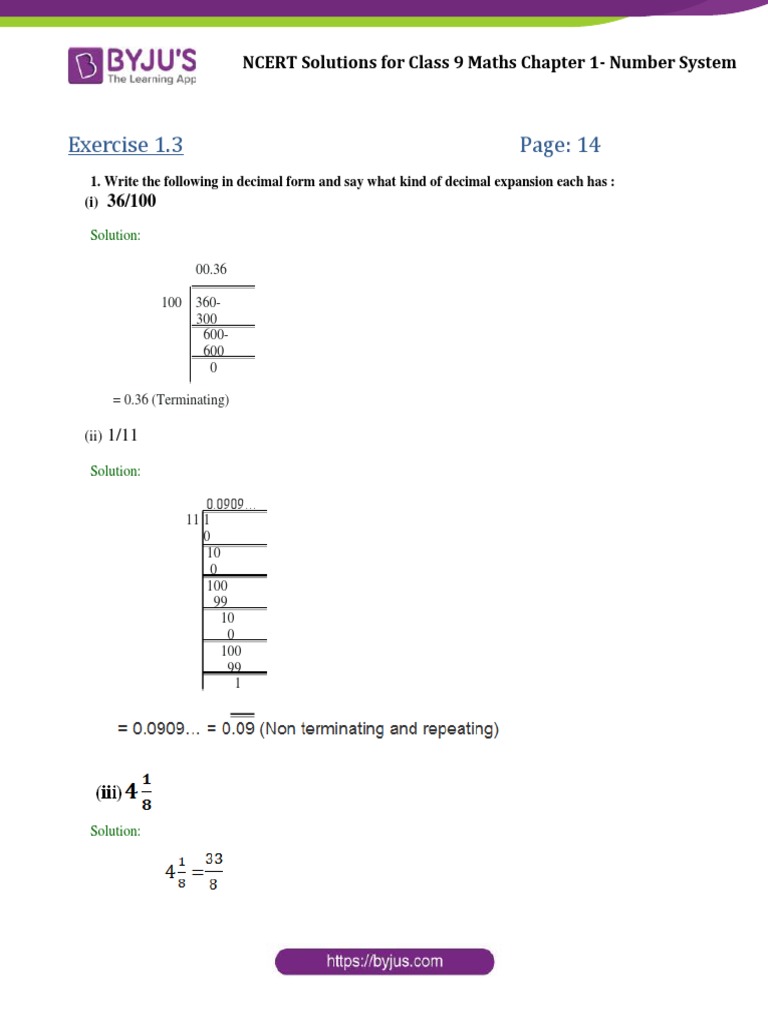 NCERT Solutions For Class 9 Maths Chapter 1 Number System Exercise 1.3 ...