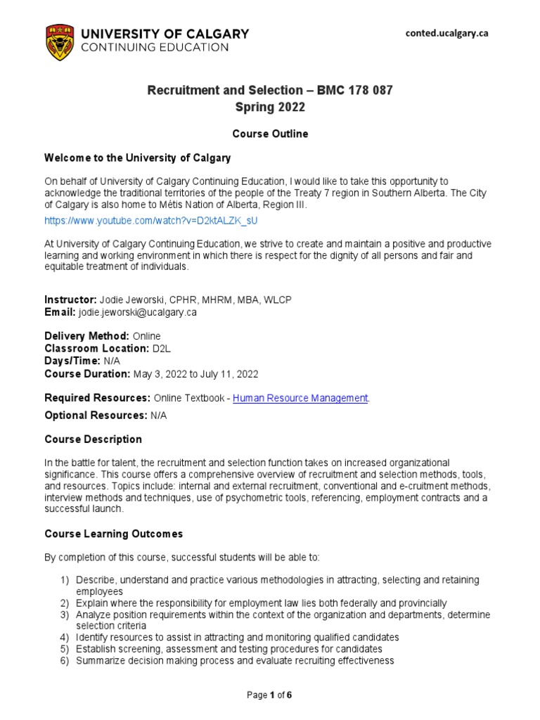 Course Outline BMC 178 - MAY2022 | PDF | Recruitment | Apa Style