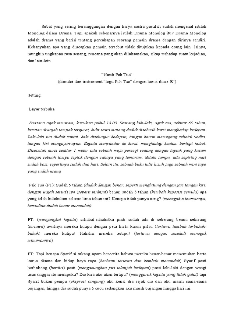 Monolog "Nasib Pak Tua" dalam Drama | PDF | Puisi