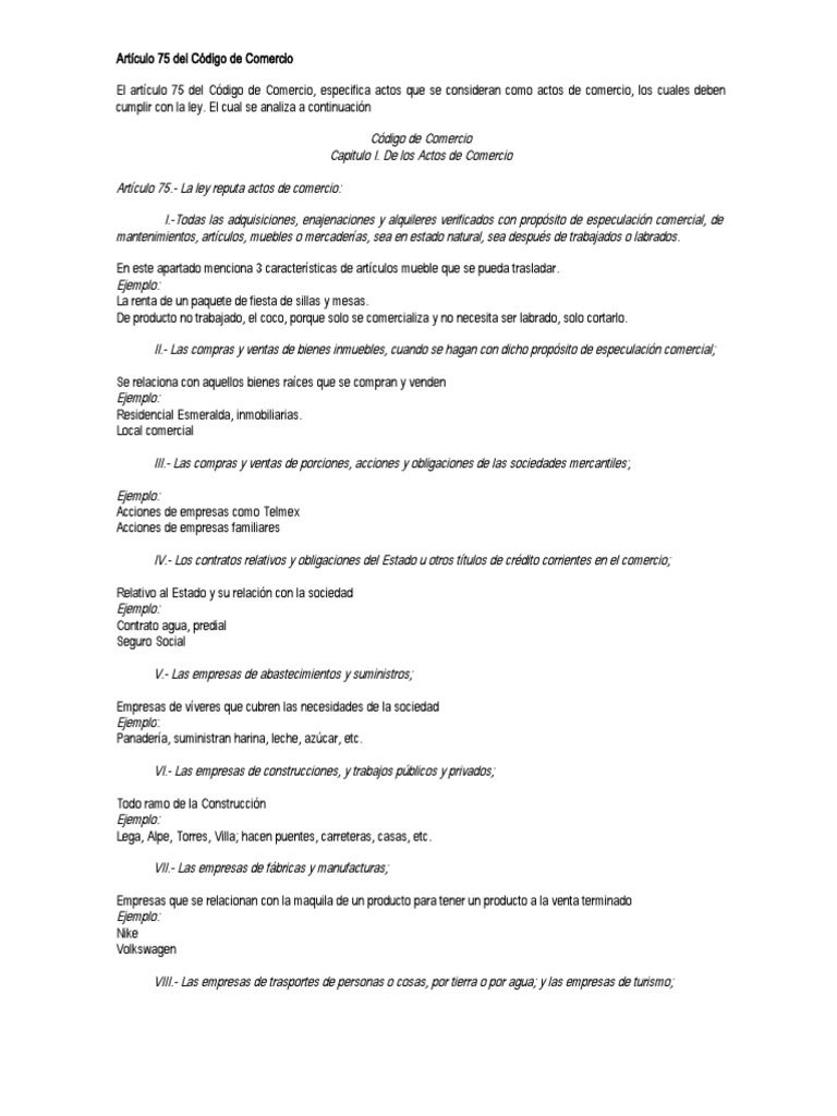 Artículo 75 Del Código de Comercio | PDF | Cheque | Comercio