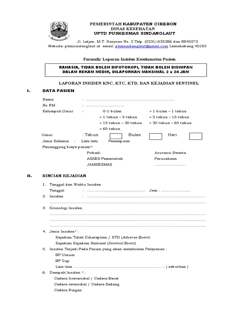 IKP Formulir Laporan Insiden Keselamatan Pasien | PDF