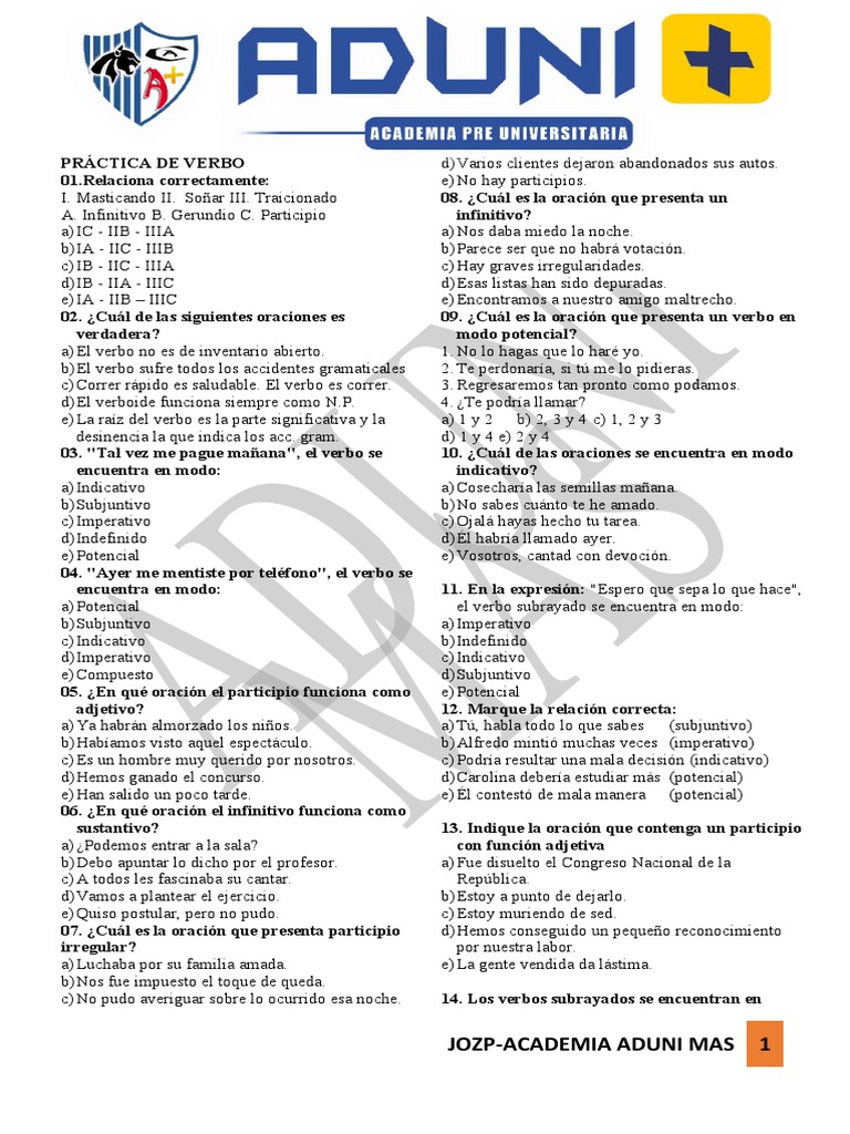 Práctica de Verbos | PDF | Verbo | Objeto (gramática)