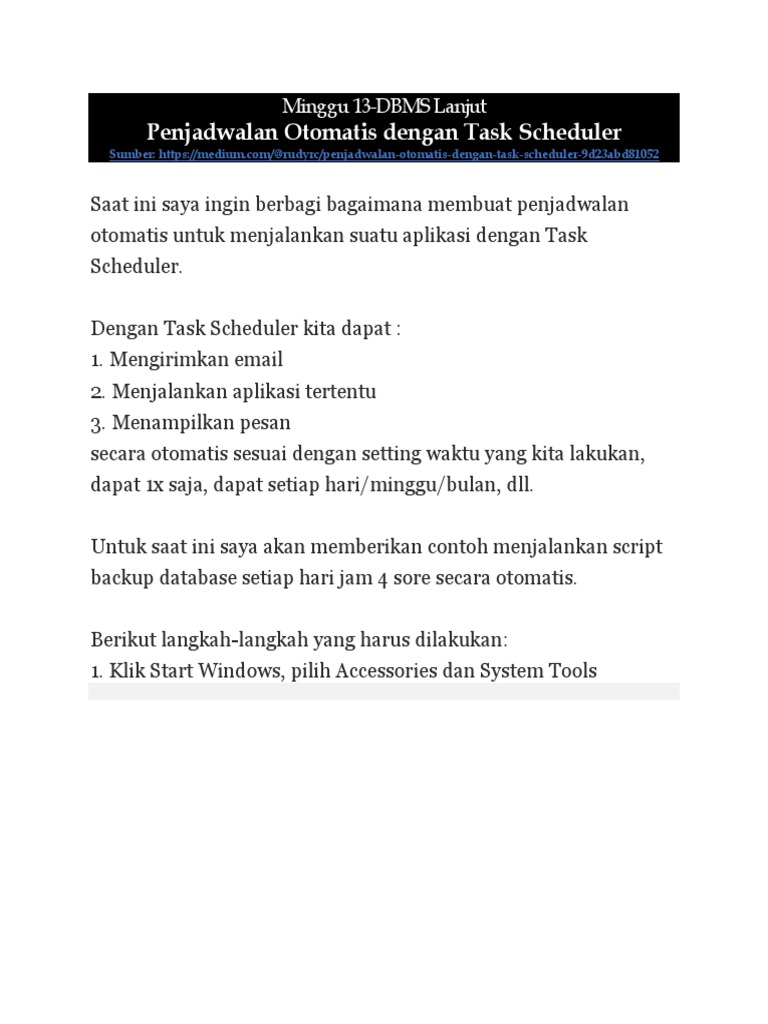 Minggu 13-Backup Database Otomatis Dengan Task Scheduler | PDF