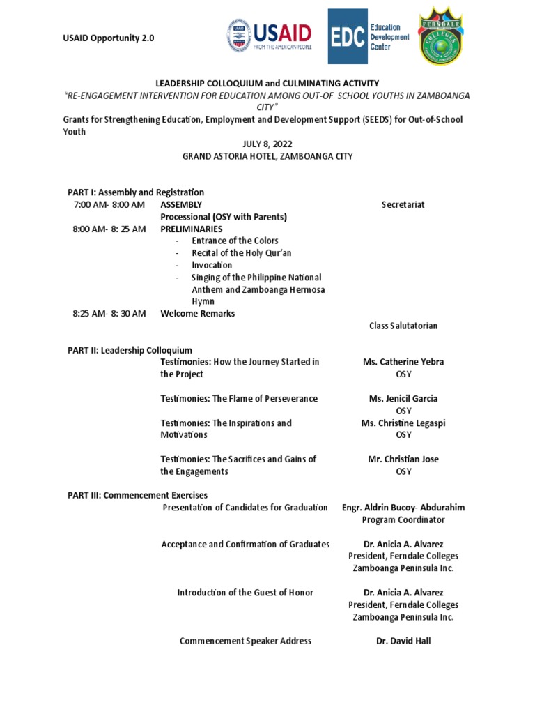 Leadership Colloquium Sample Draft of Programme | PDF