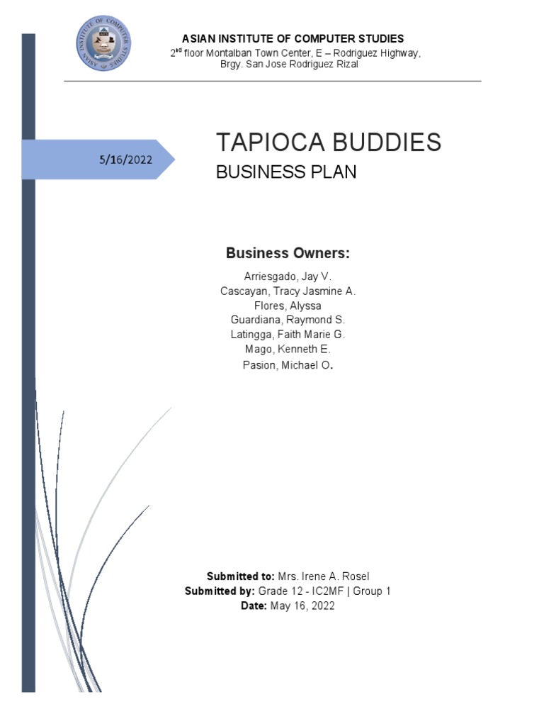 Tapioca Buddies: Business Plan | PDF | Economies | Business