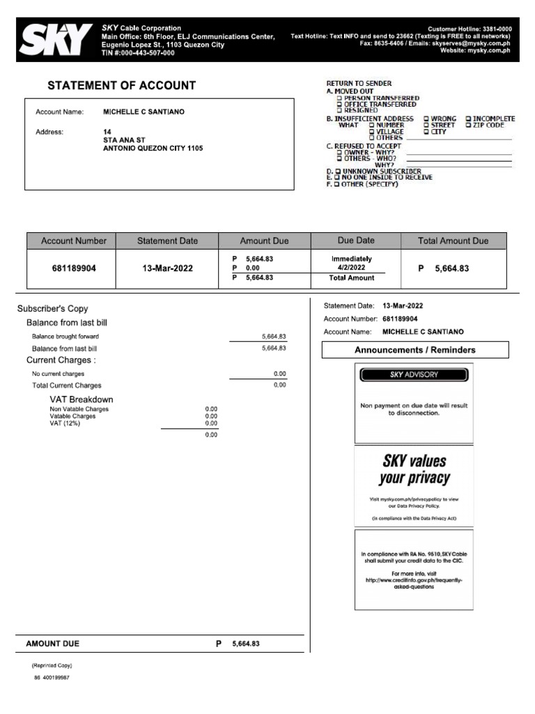 Bill Sky CABLE | PDF