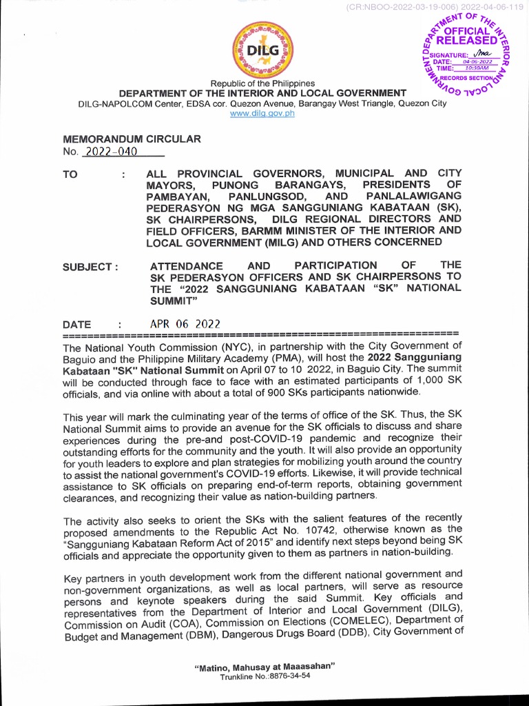 Dilg Memorandum Circular 2022-47 | PDF