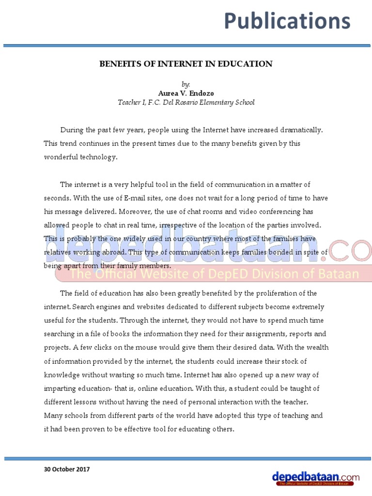 Benefits of Internet in Education: By: Teacher I, F.C. Del Rosario ...